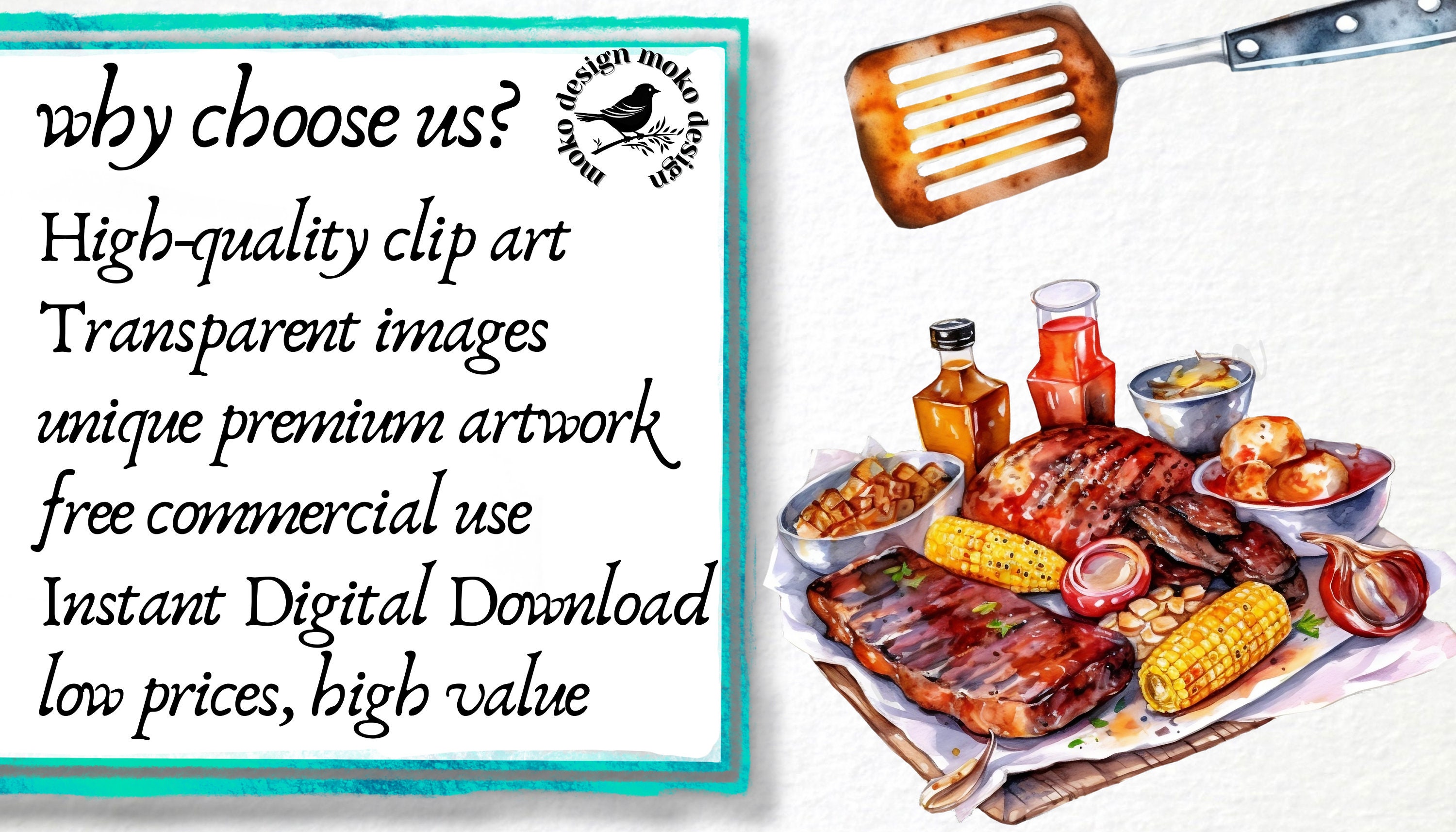 Watercolor Barbecue Clipart Set of 30, Bundle BBQ Png, Grill Food ...