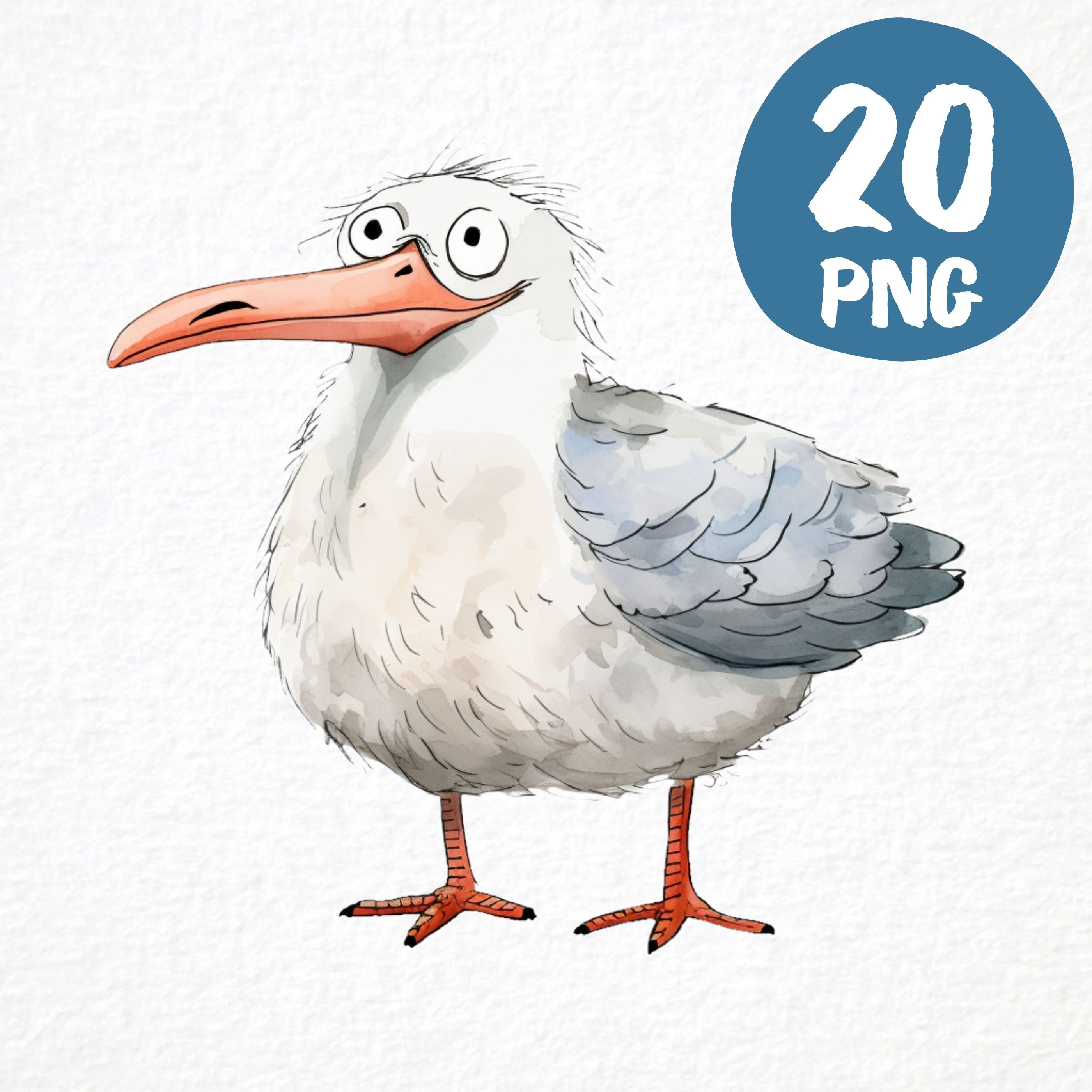 Funny Seagull Watercolor Clipart, Goofy Birds, Silly Gulls (digital ...