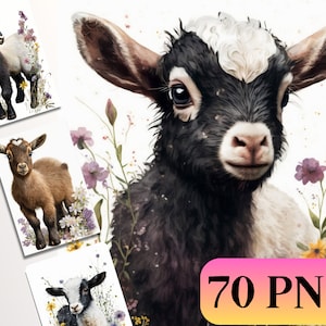 Cute Goat Watercolor Clip Art Funny Kid Design Bundle Watercolor Cute ...