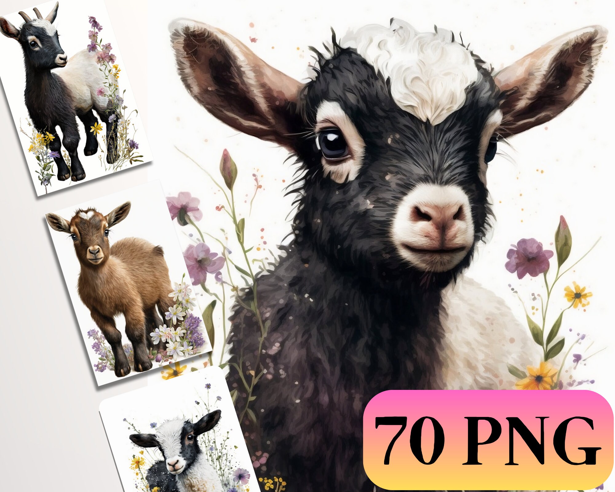 Cute Goat Watercolor Clip Art Funny Kid Design Bundle - Etsy