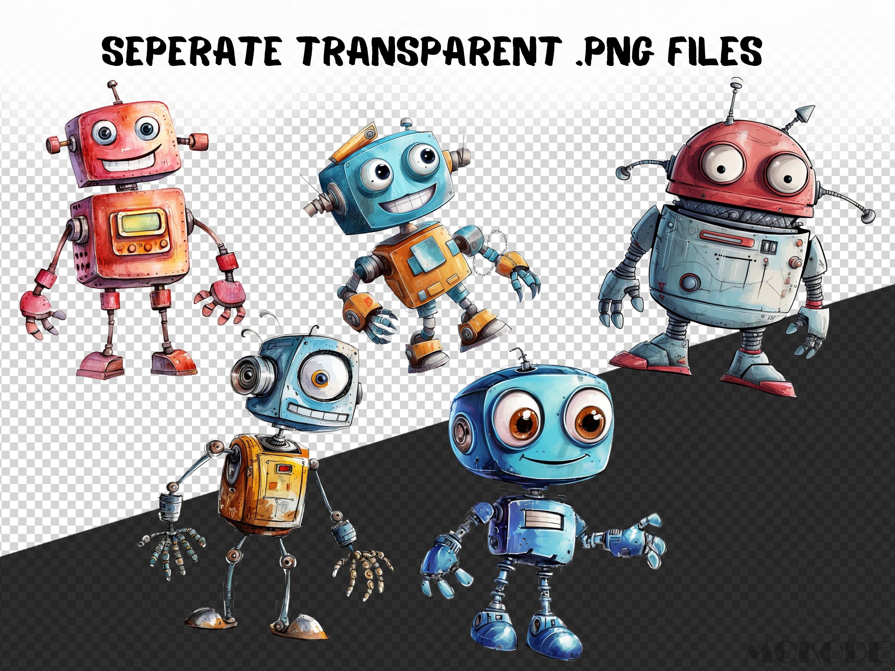 Funny Robot Clipart 21 Png, Cute Caricature Bots Watercolor, Droids ...