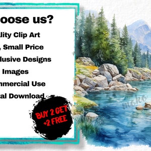 Watercolor Natural Spring Clipart, Set of 33, Freshwater Springs ...