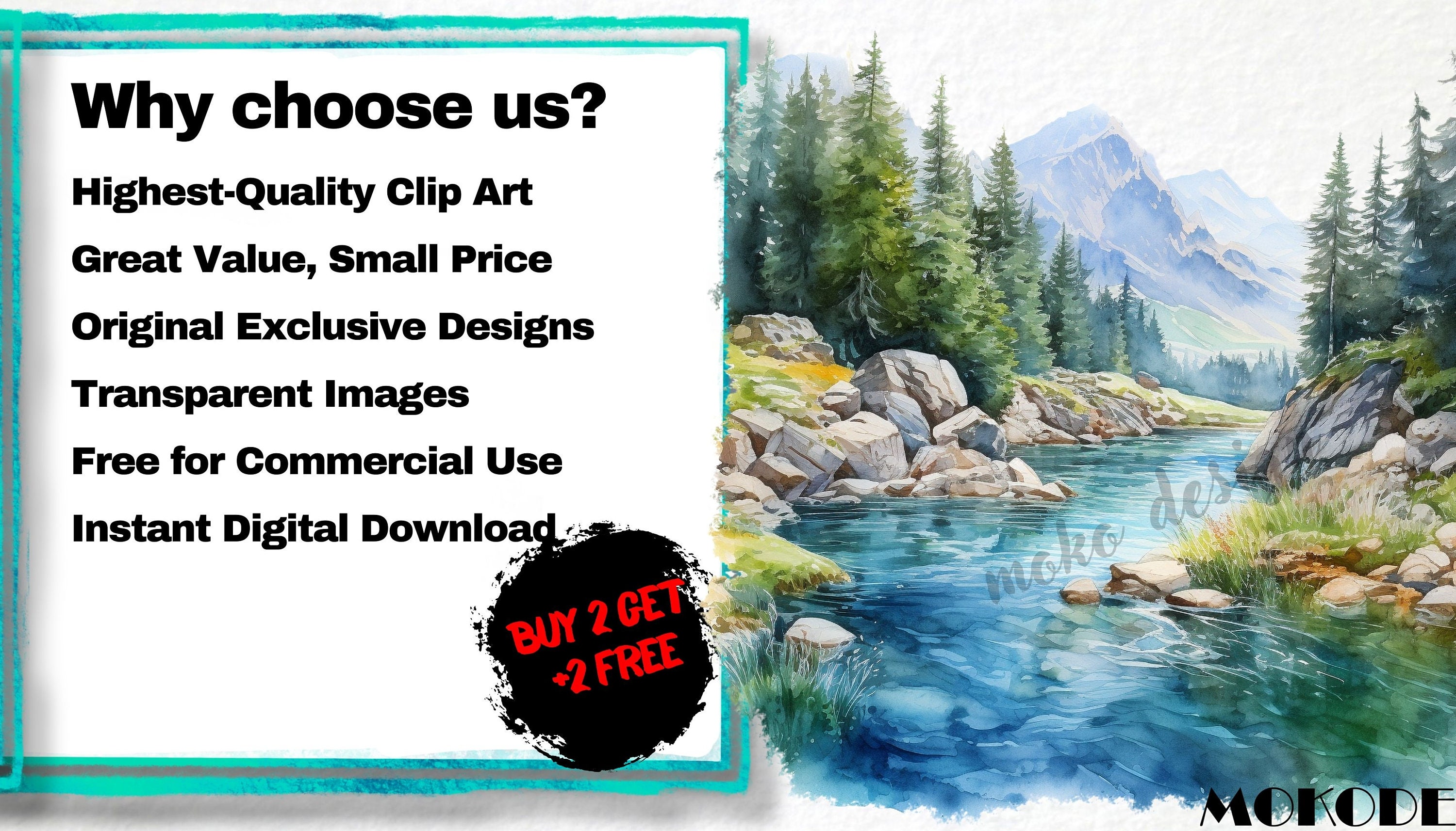 Watercolor Natural Spring Clipart, Set of 33, Freshwater Springs ...