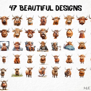 Funny Highland Cow Clipart 44 Png, Cute Caricature Farm Animals, Cattle ...