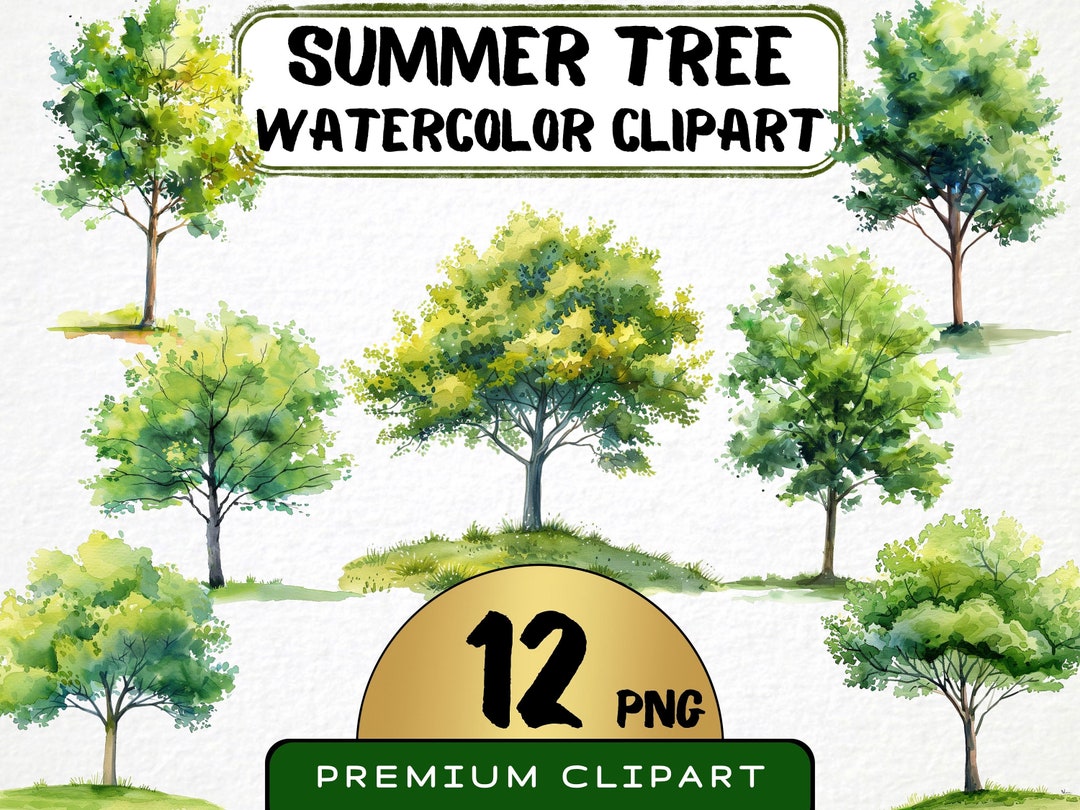 Watercolor Summer Tree Clipart 12 Png, Green Tree Graphics, Garden ...