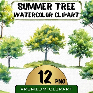 Watercolor Summer Tree Clipart, Green Garden Plants (digital Prints) - Etsy
