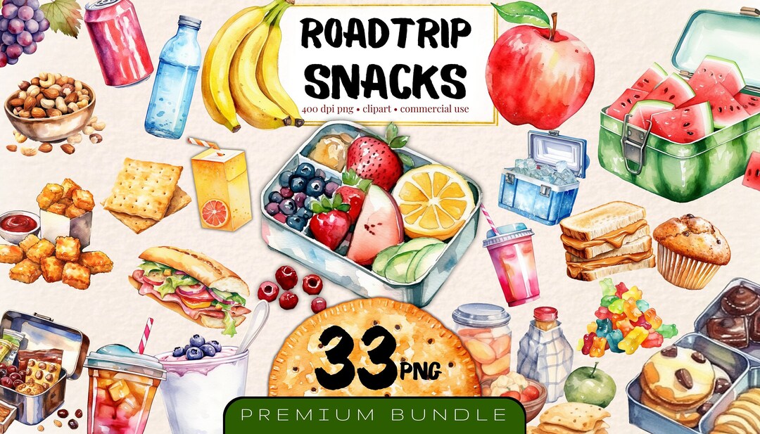 Roadtrip Snacks Clipart, Set of 33, Family Trip Food Png, Sandwich ...