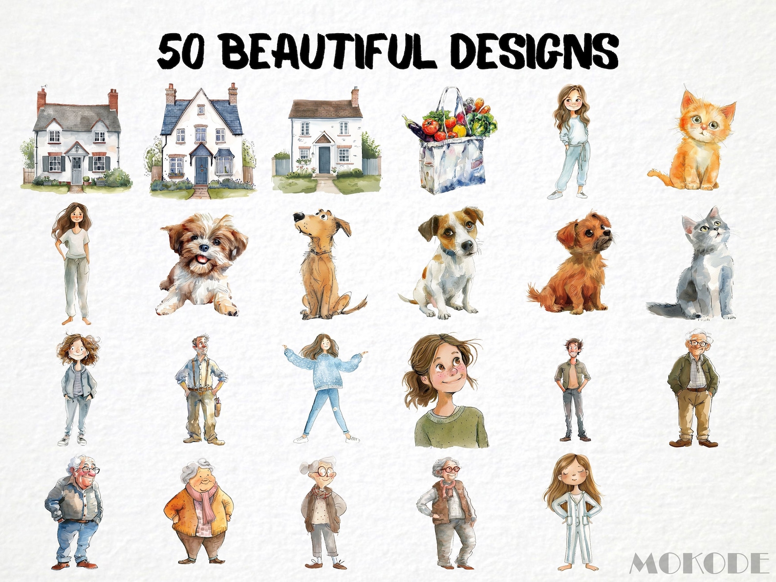 Watercolor Family Clipart 50 Png, Kids Graphics, Mom and Dad ...