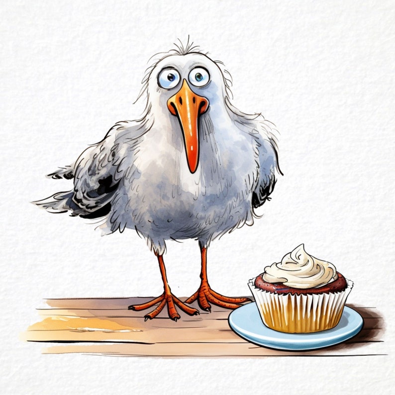Funny Seagull Watercolor Clipart, Goofy Birds, Silly Gulls (digital ...
