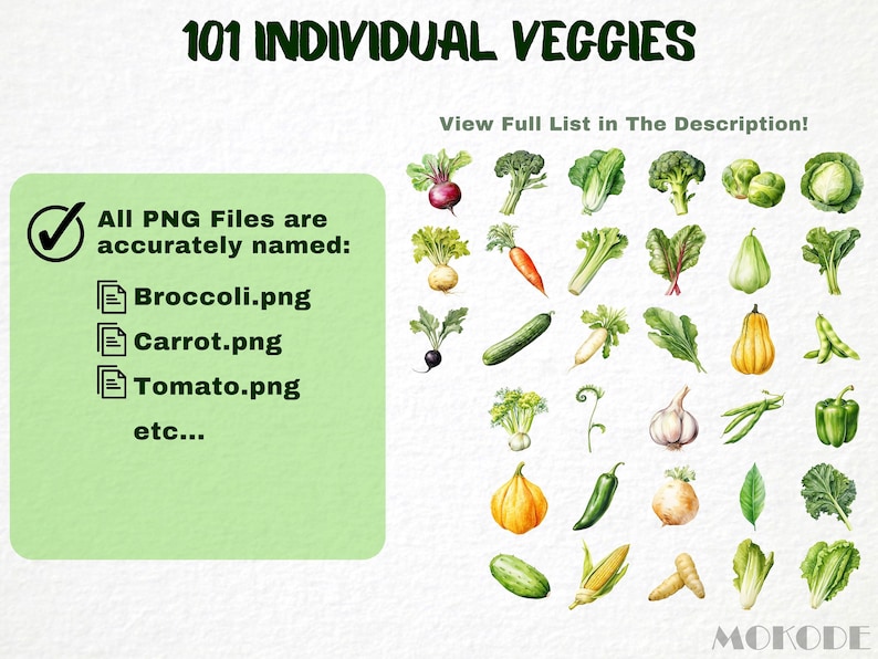 Vegetables Clipart, Set of 101, Watercolor Greens Clip Art, Veggies Png ...