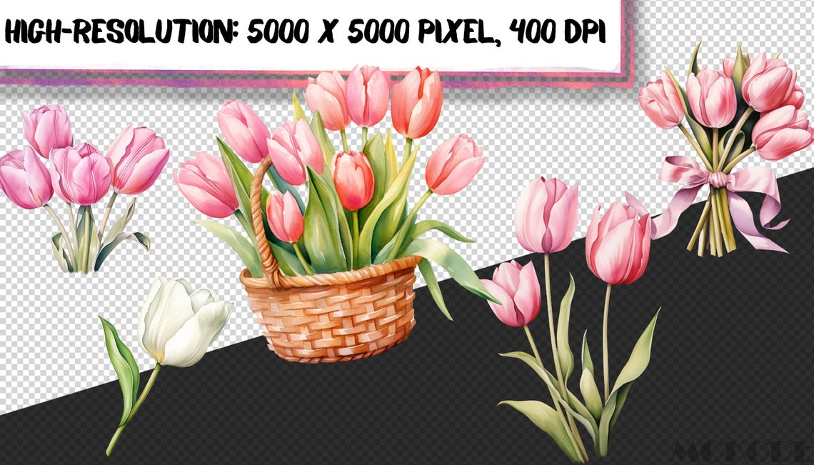 Pink Tulip Clipart Set of 20 Watercolor Tulip Png Botanical - Etsy