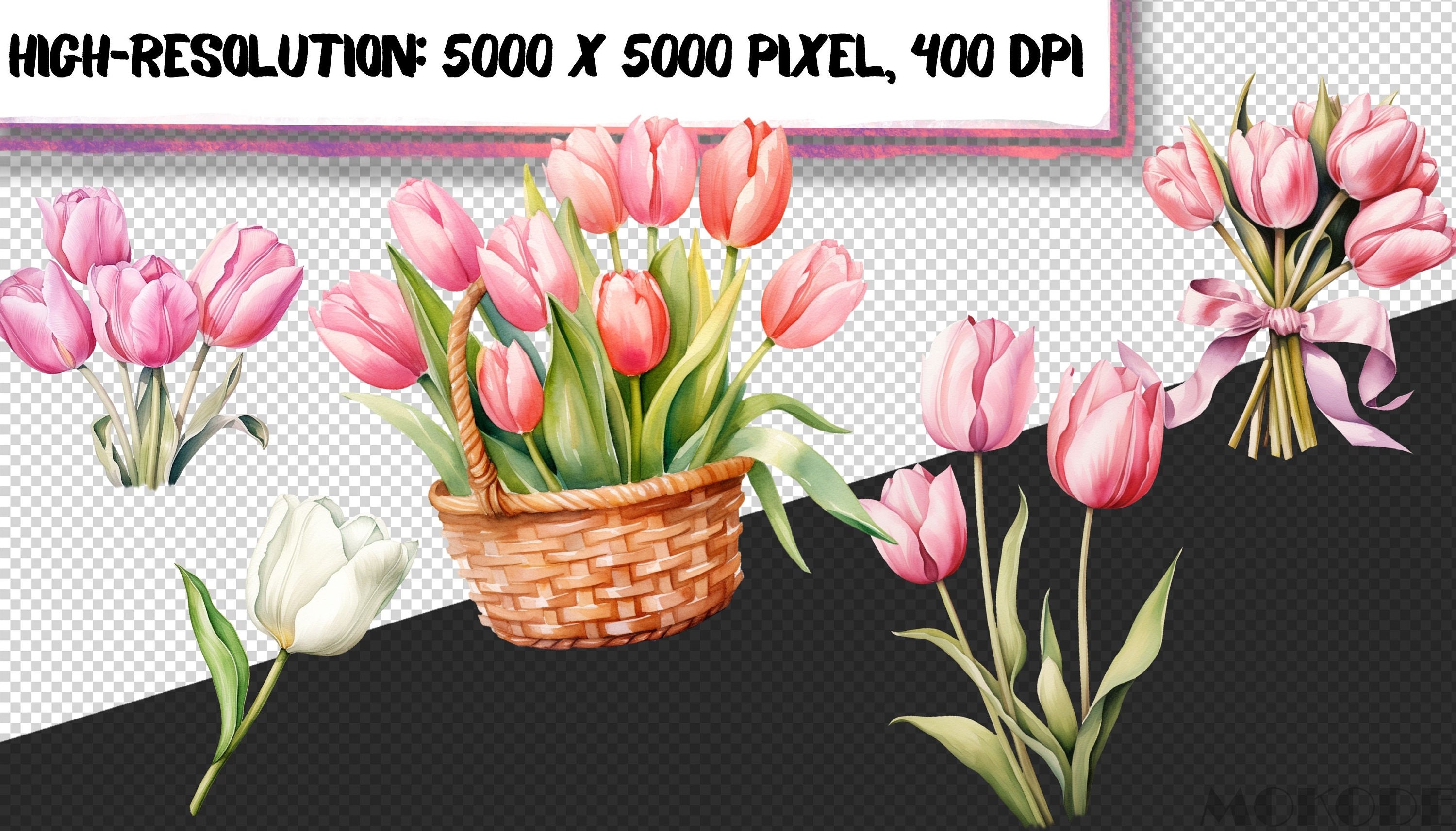 Pink Tulip Clipart, Set of 20, Watercolor Tulip Png, Botanical Designs ...