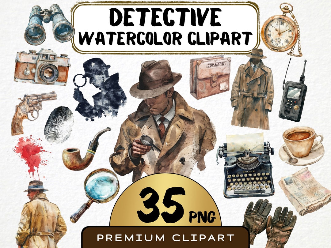 Watercolor Detective Clipart, Sherlock Holmes, London Graphics (digital ...