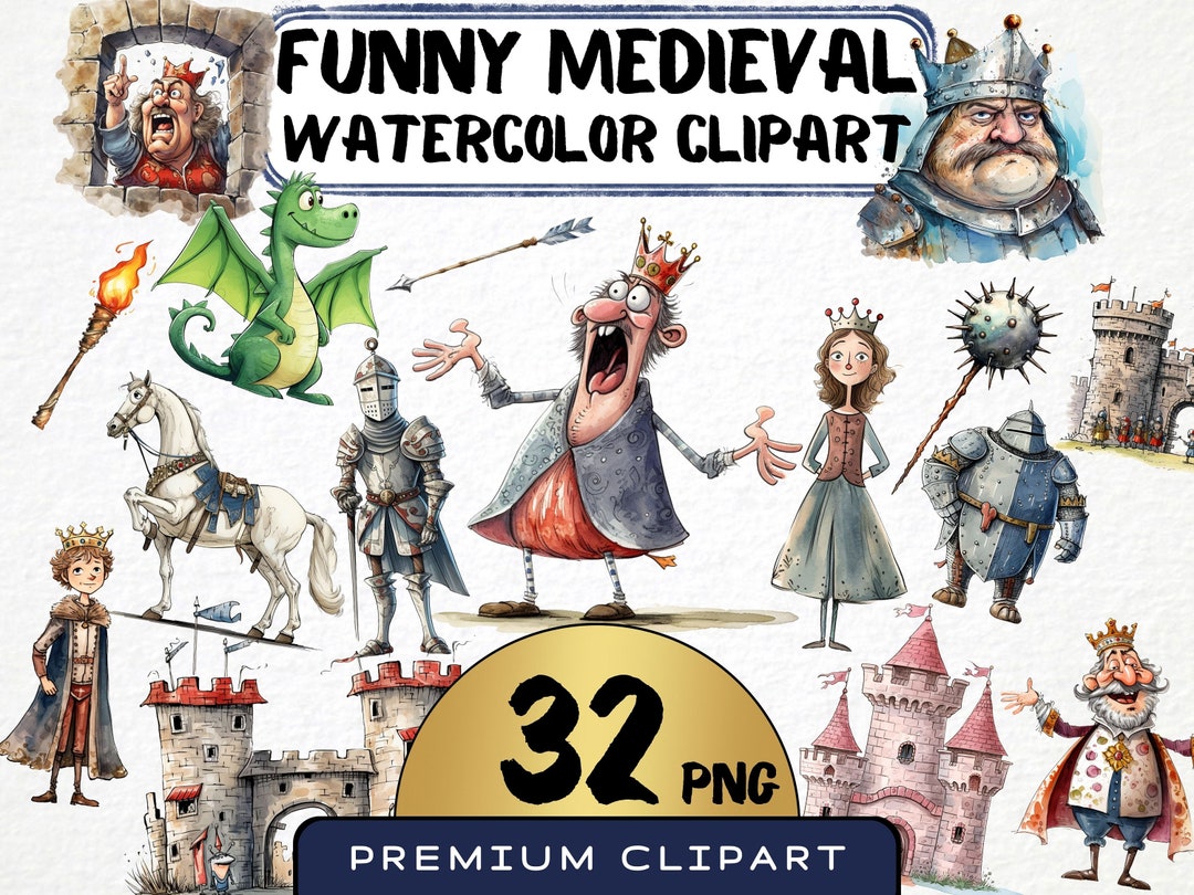 Funny Medieval Kingdom Clipart 33 Png, Quirky Knight, Watercolor King ...