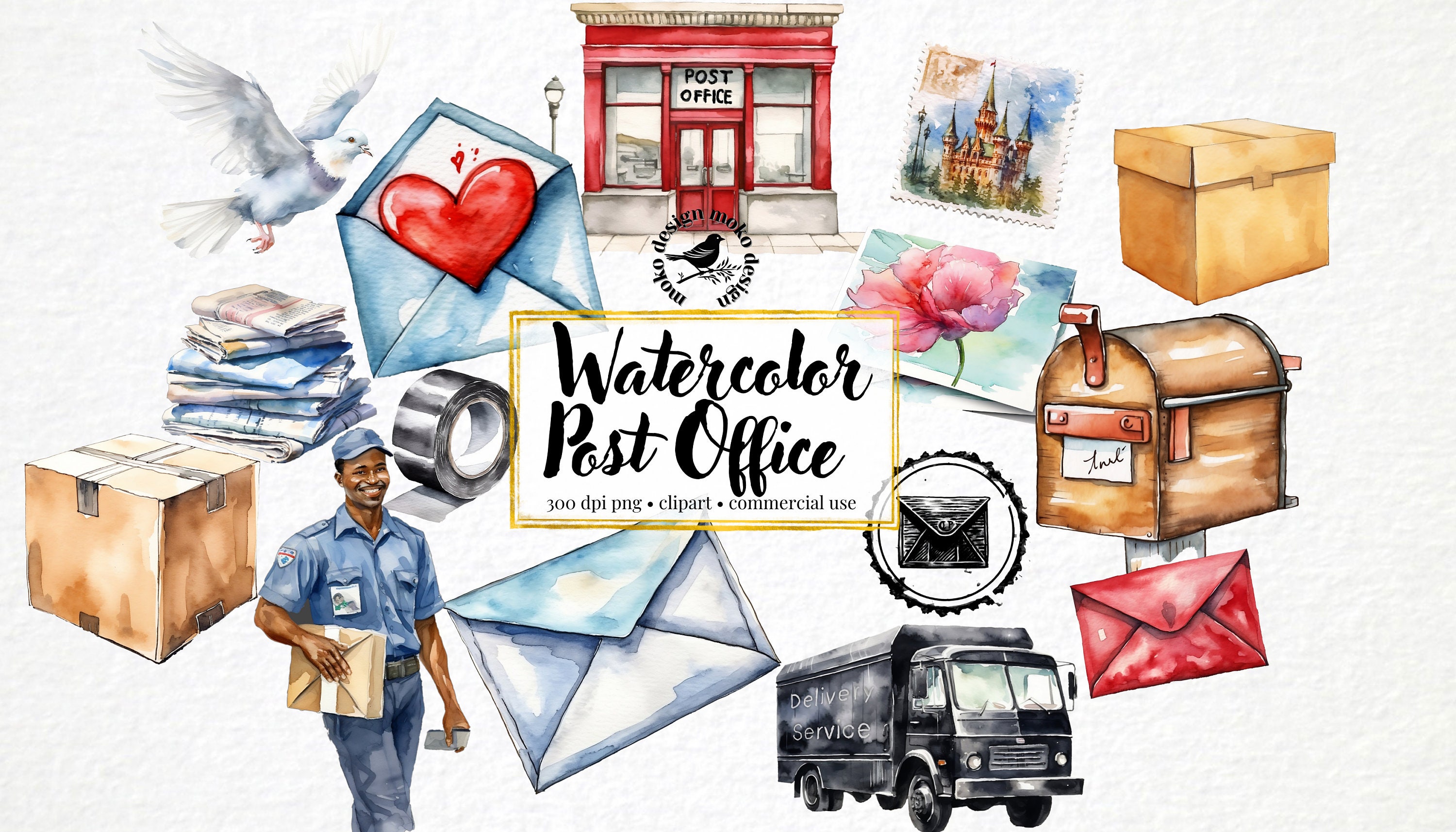 26 Watercolor Post Office Clipart, Mail Carrier Clipart, Envelope ...