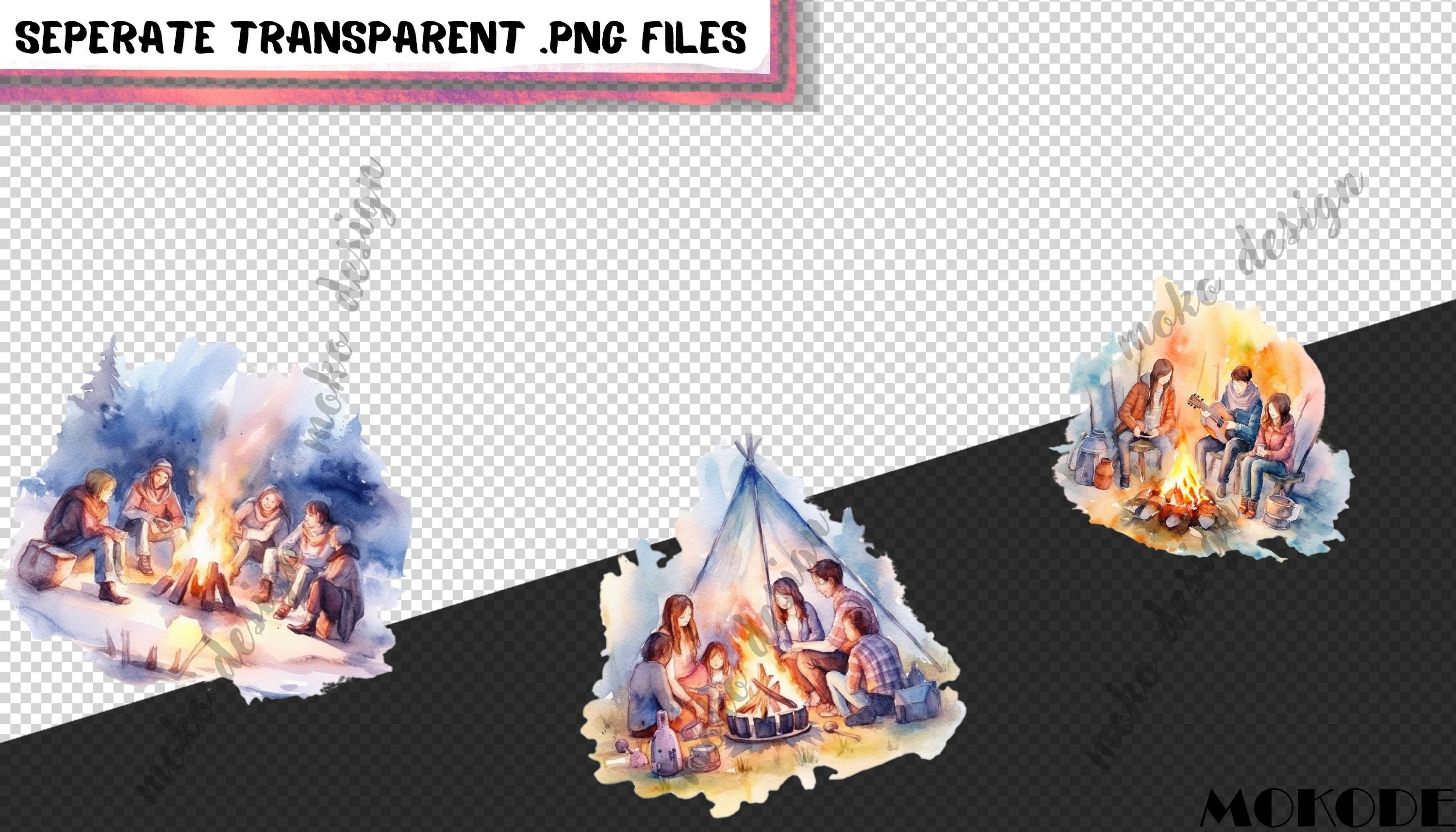 Watercolor Family Campfire Clipart Set, Campsite Scenery (PNG) - Etsy