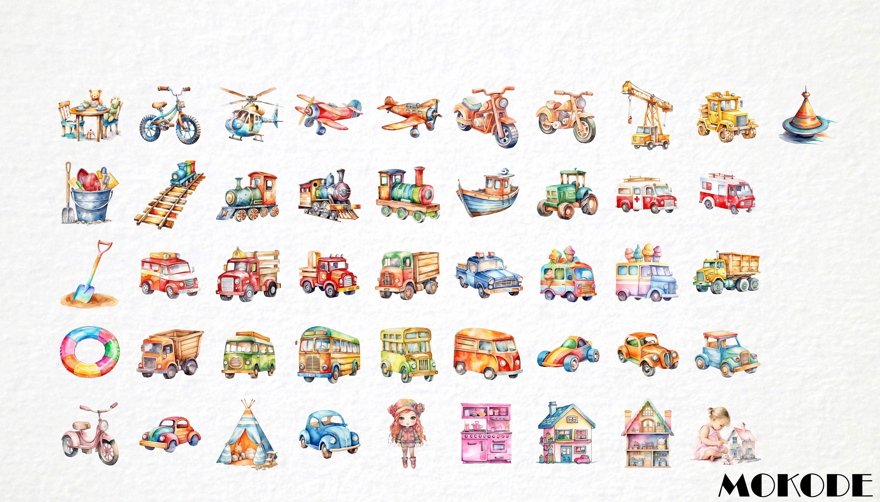 Watercolor Childrens Toy Clipart, Set of 90, Playtime Clipart Bundle ...