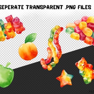 Gummy Candy Clipart, 21 Png, Watercolor Gummies, Gummy Bear Prints ...