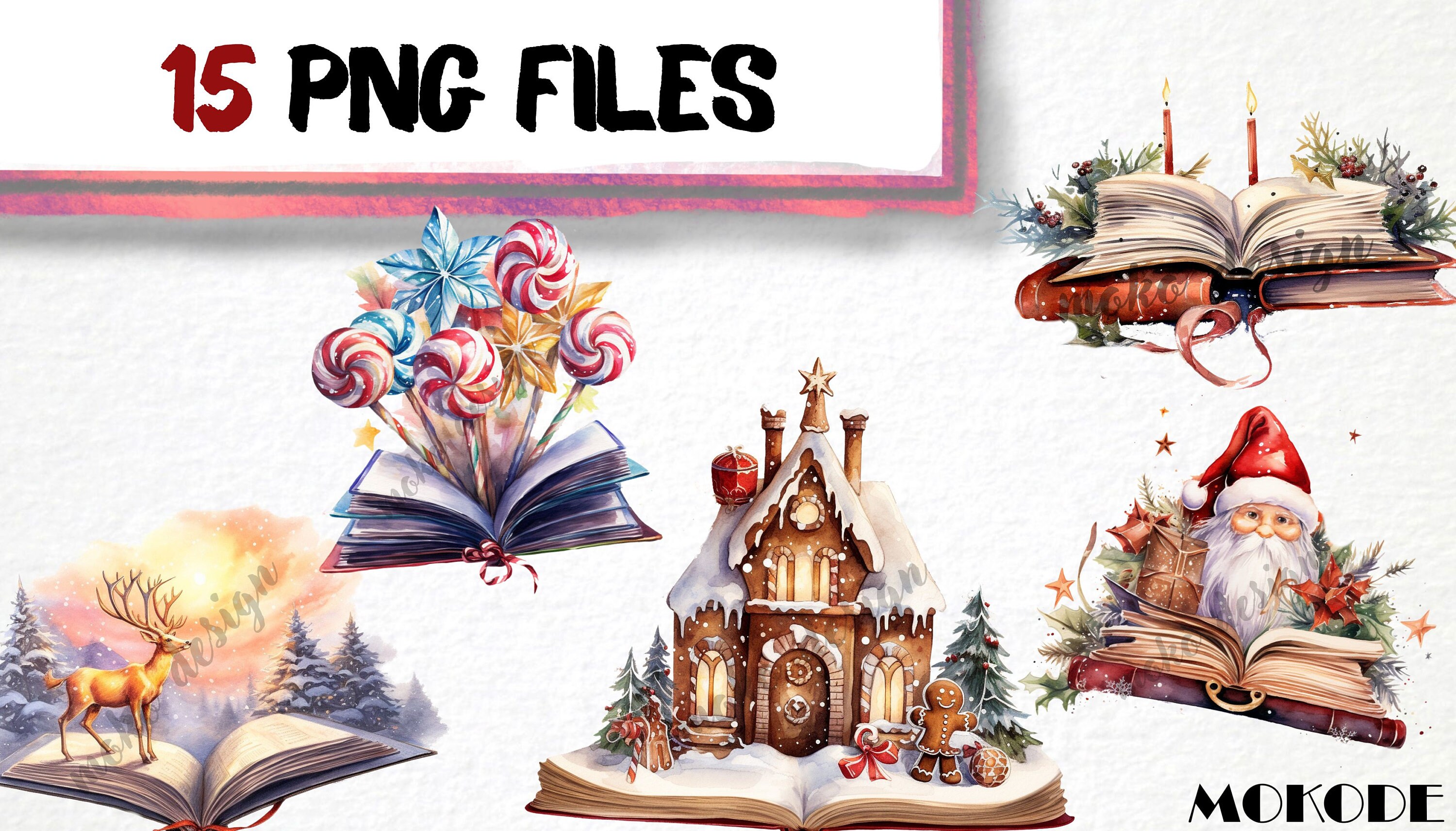 Watercolor Christmas Books Clipart Set Of 15 Fantasy Magical Etsy