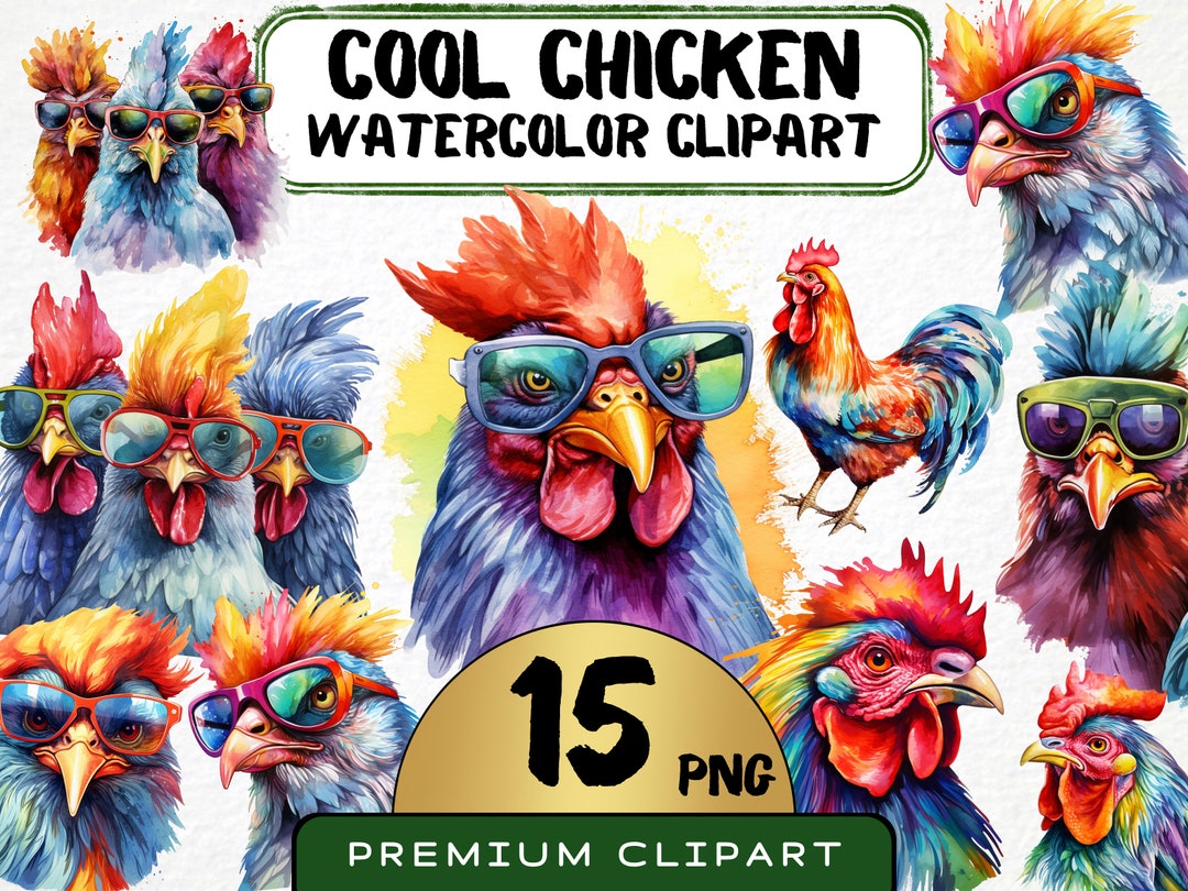 Watercolor Cool Chicken Clipart 15 Png, Funny Chicken Png, Cute Chicken ...