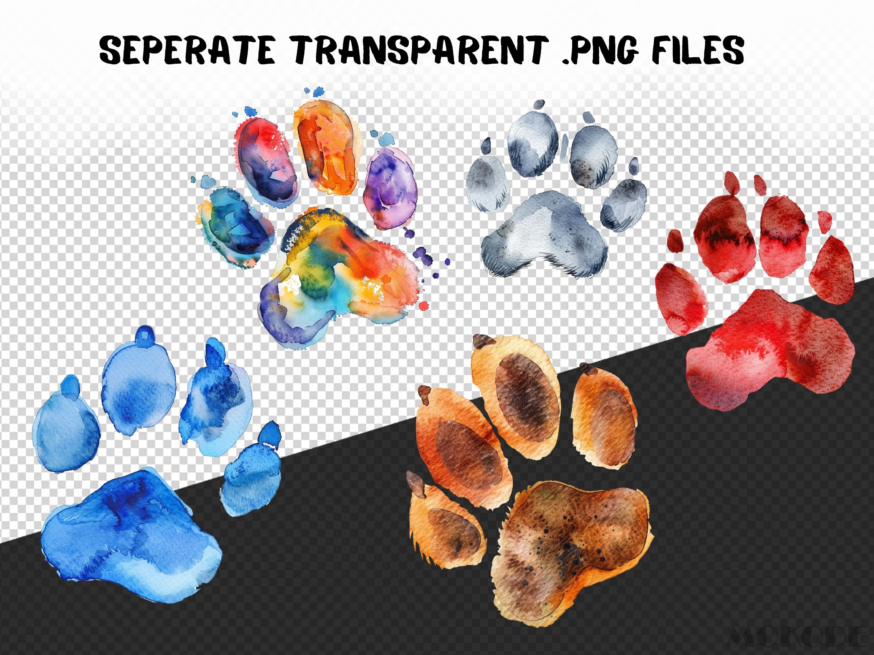 Watercolor Dog Paws Clipart Bundle, Pet Footprint Illustration (25 PNG ...
