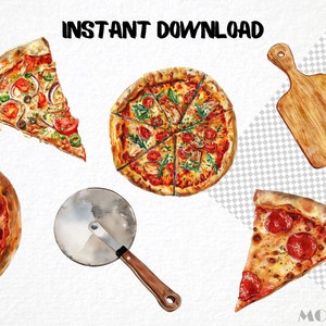 Watercolor Pizza Clipart, Pizzeria Graphics (38 PNG), Commercial Use - Etsy