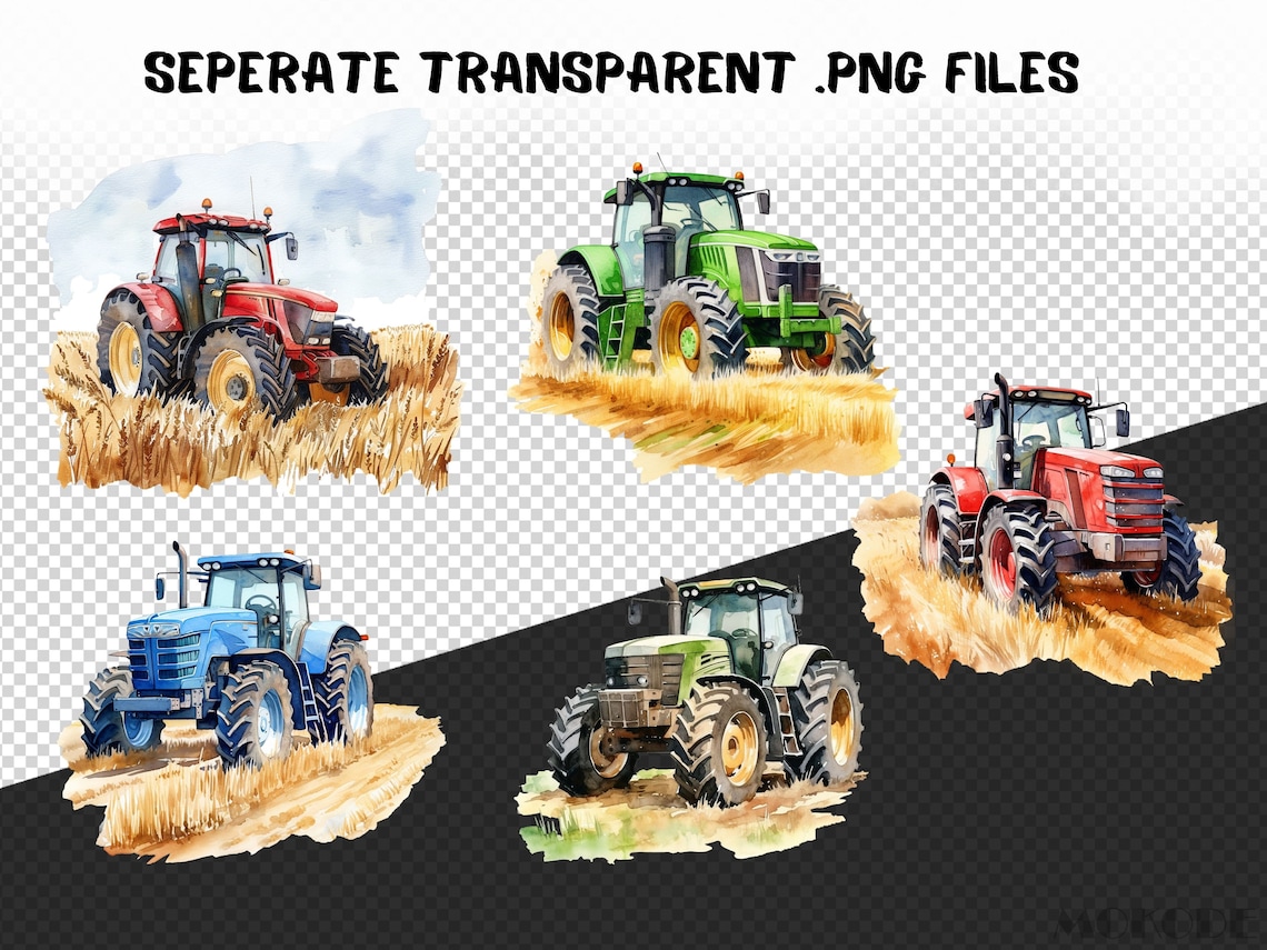 Watercolor Farm Tractor Clipart, Fieldwork Graphics (15 PNG) - Etsy