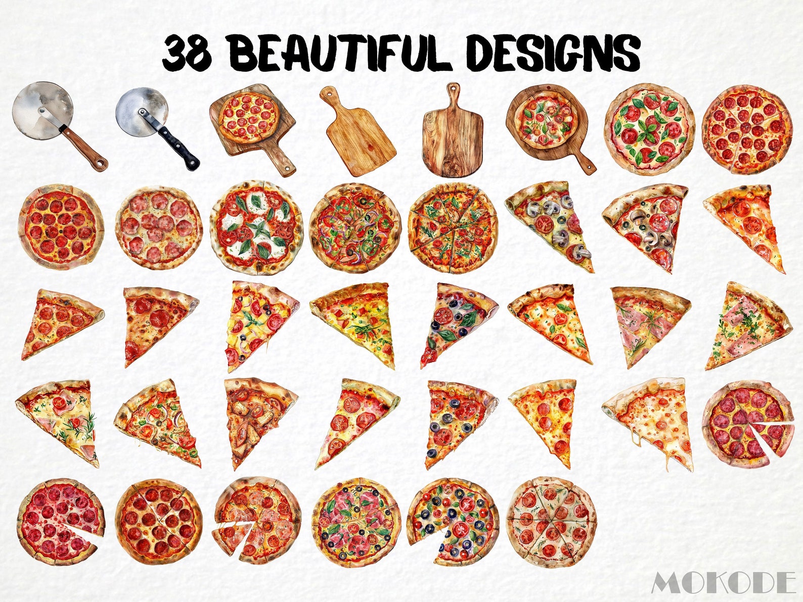 Watercolor Pizza Clipart, Pizzeria Graphics (38 PNG), Commercial Use - Etsy