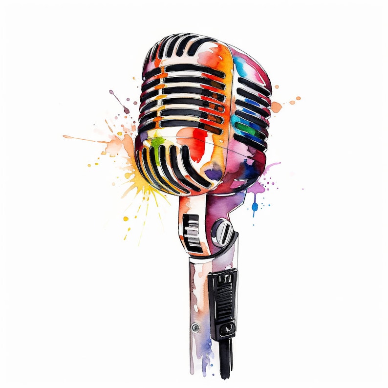Watercolor Microphone Clipart – Retro Music Art, 12 PNG Designs ...