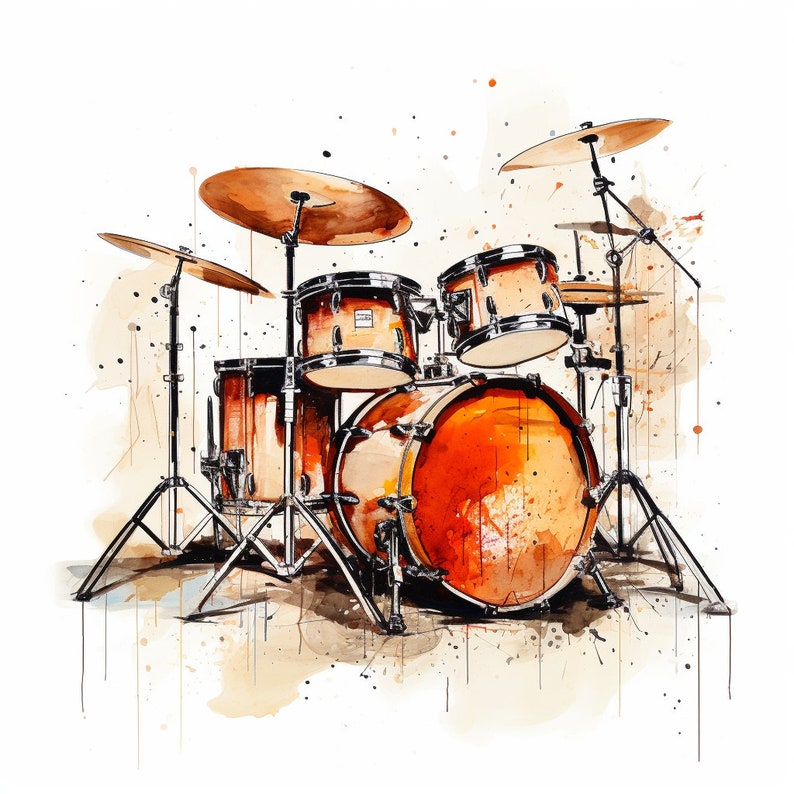 Drum Set - High Quality Digital Watercolor Art - 16 Designs - Etsy