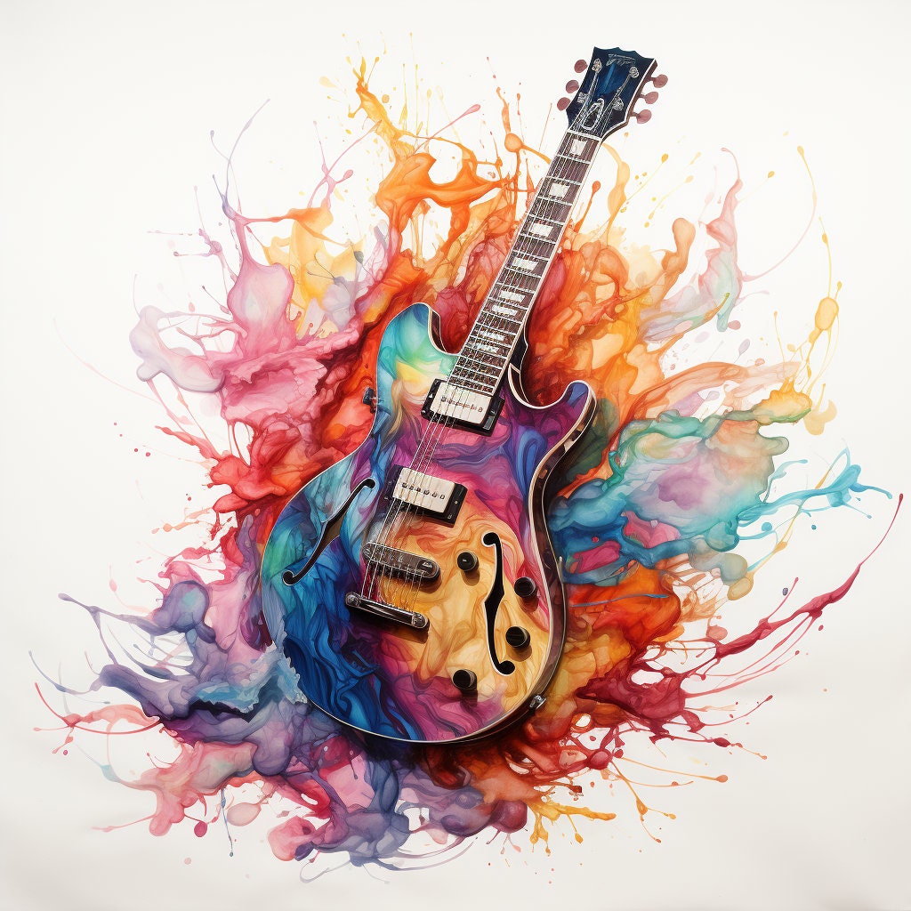 Guitar Splash Watercolor Art Prints: 16 PNG Designs (digital Download ...