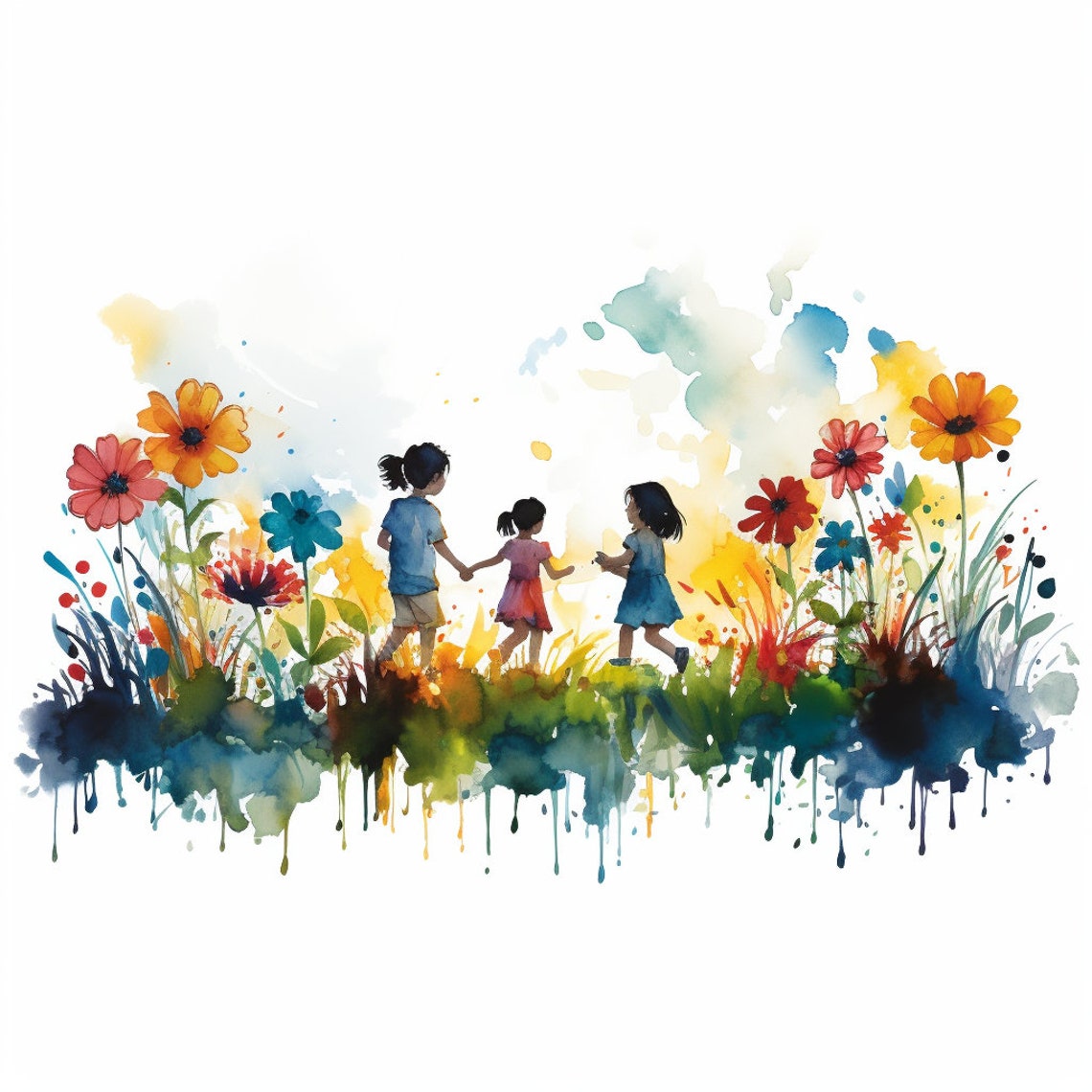 Springtime Flower Children - High Quality Watercolor Digital Art - 16 ...