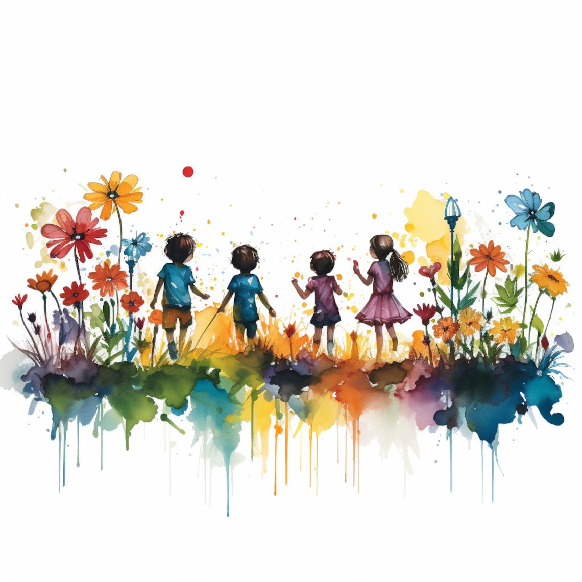 Springtime Flower Children - High Quality Watercolor Digital Art - 16 ...