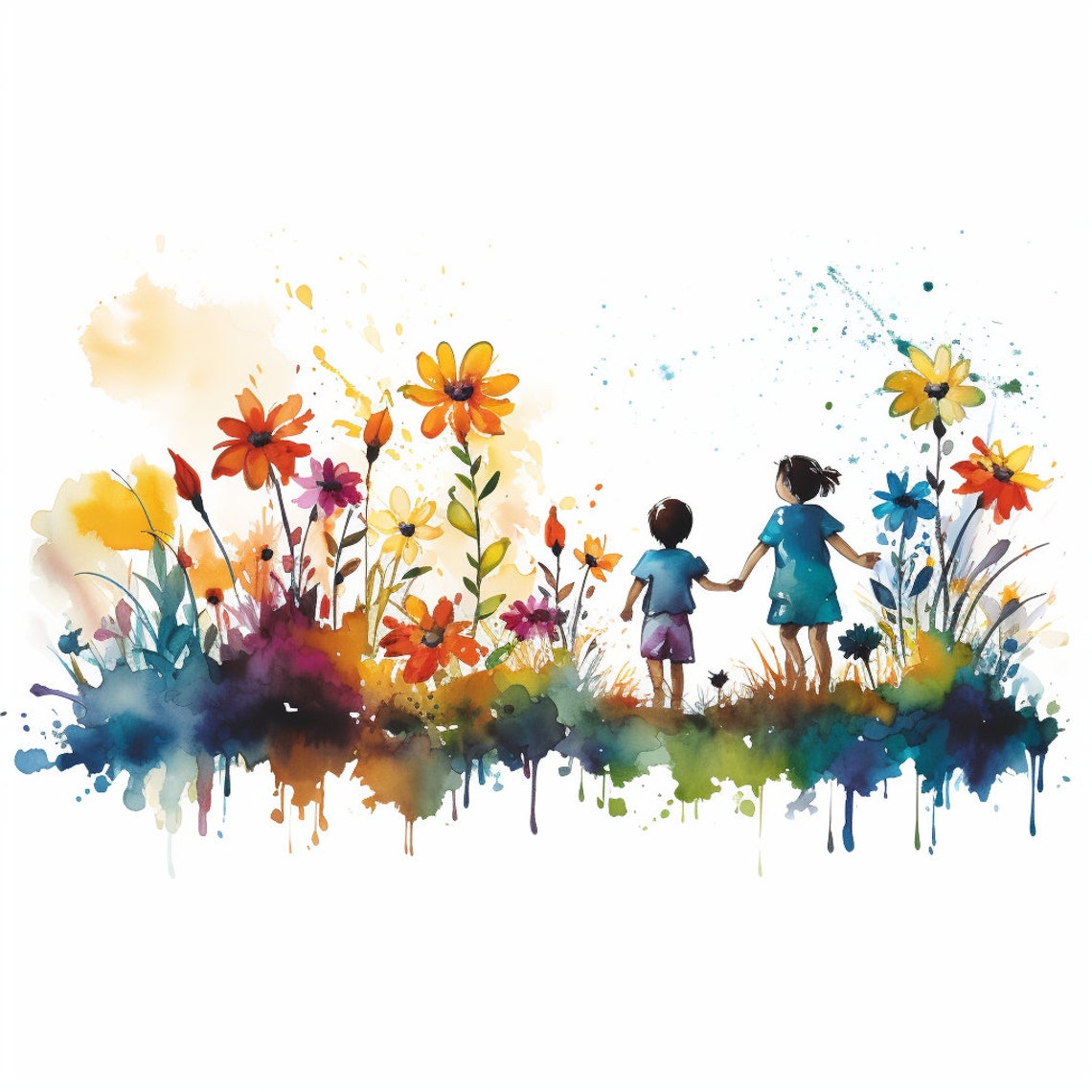 Springtime Flower Children - High Quality Watercolor Digital Art - 16 ...