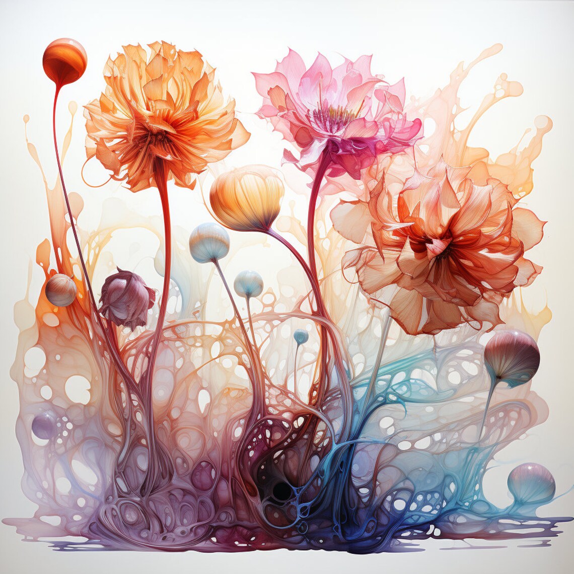 Watercolor Fantasy Flower Clipart: Sprout Designs (digital Download) - Etsy