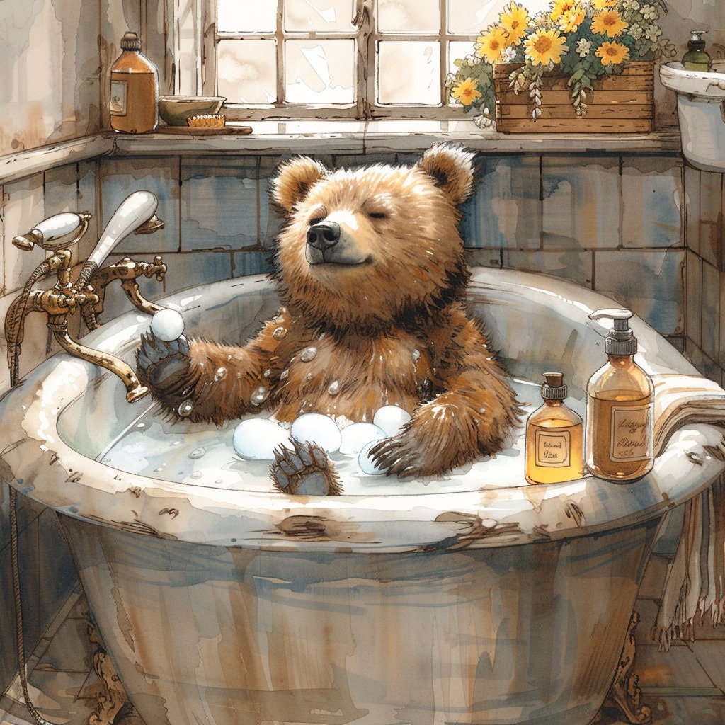 Vintage Bathing Teddy High Quality Watercolor Digital Art 16 Designs - Etsy