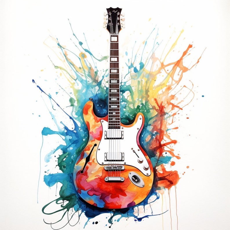 Guitar - High Quality Digital Watercolor Art - 15 Designs - Etsy
