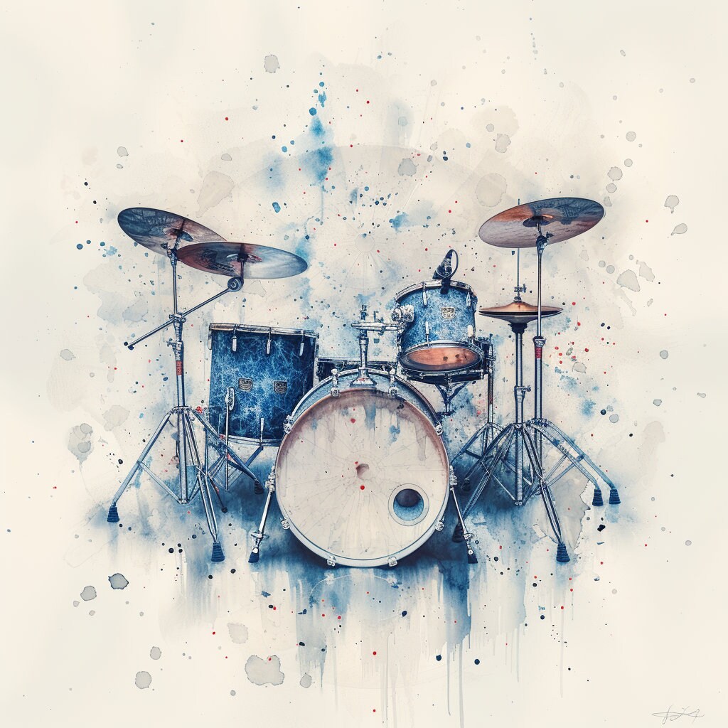 Drum Set Marbled Splash - High Quality Digital Watercolor Art - 16 ...
