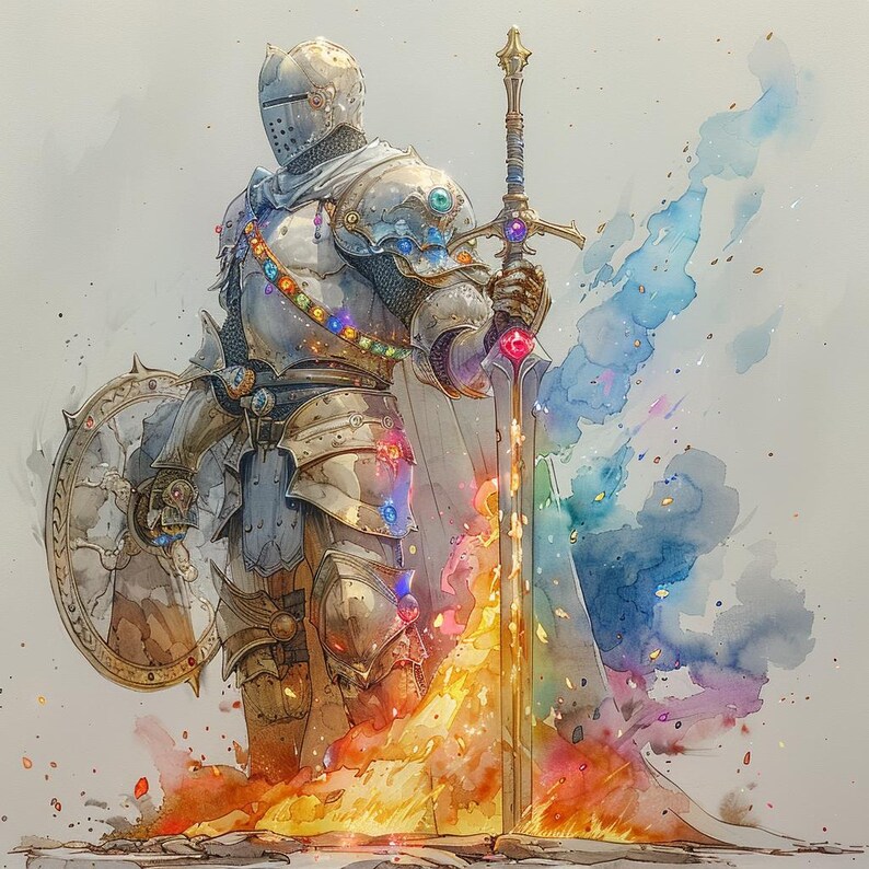 Fantasy Knight Watercolor Art Prints: Shield Designs (digital Download ...