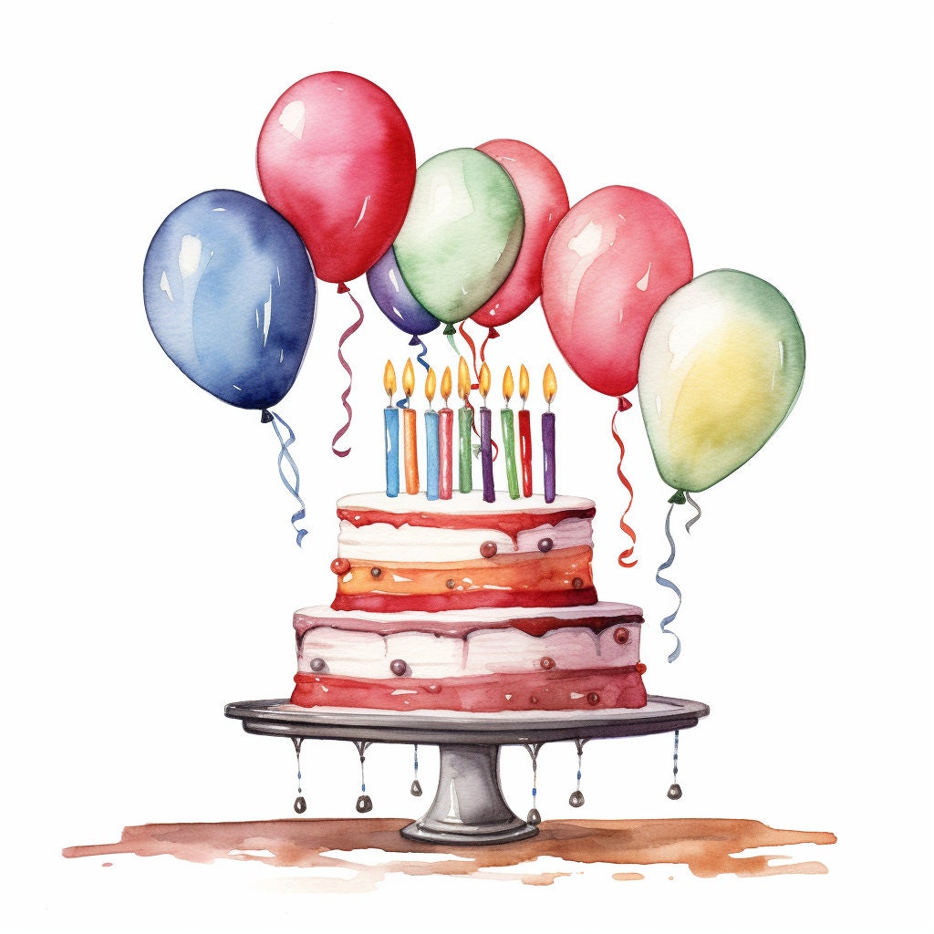 Tiered Birthday Cakes - High Quality Digital Watercolor Art - 16 ...