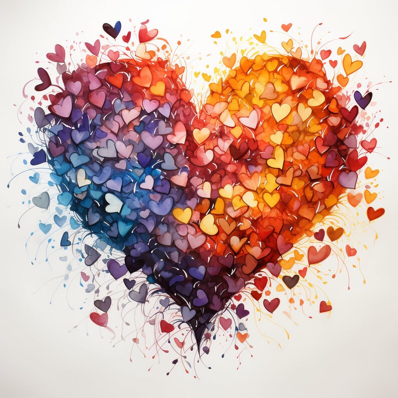 Watercolor Heart Art: Colorful Explosion Design (digital Download) - Etsy