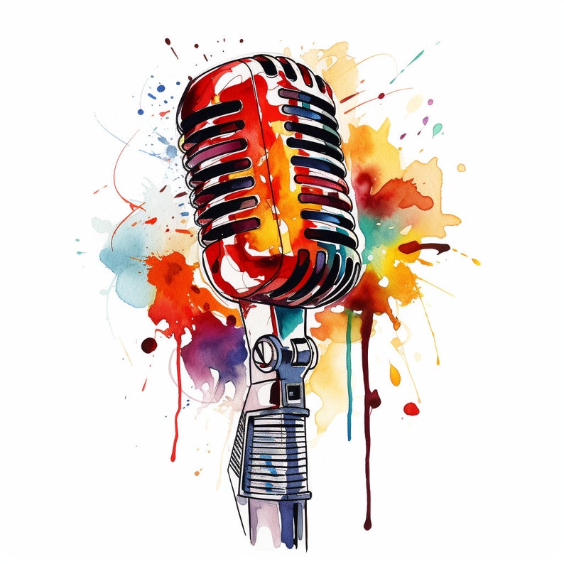 Microphone - High Quality Digital Watercolor Art - 12 Designs - Etsy