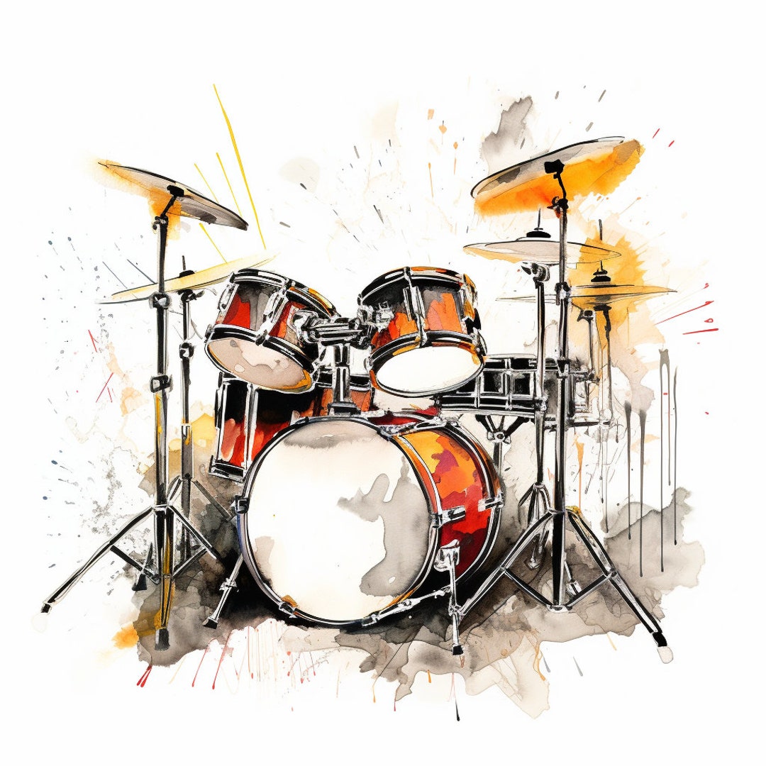 Drum Set - High Quality Digital Watercolor Art - 16 Designs - Etsy