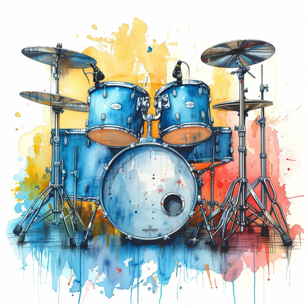 Watercolor Drum Set Art: Marbled Splash Design (digital Download) - Etsy