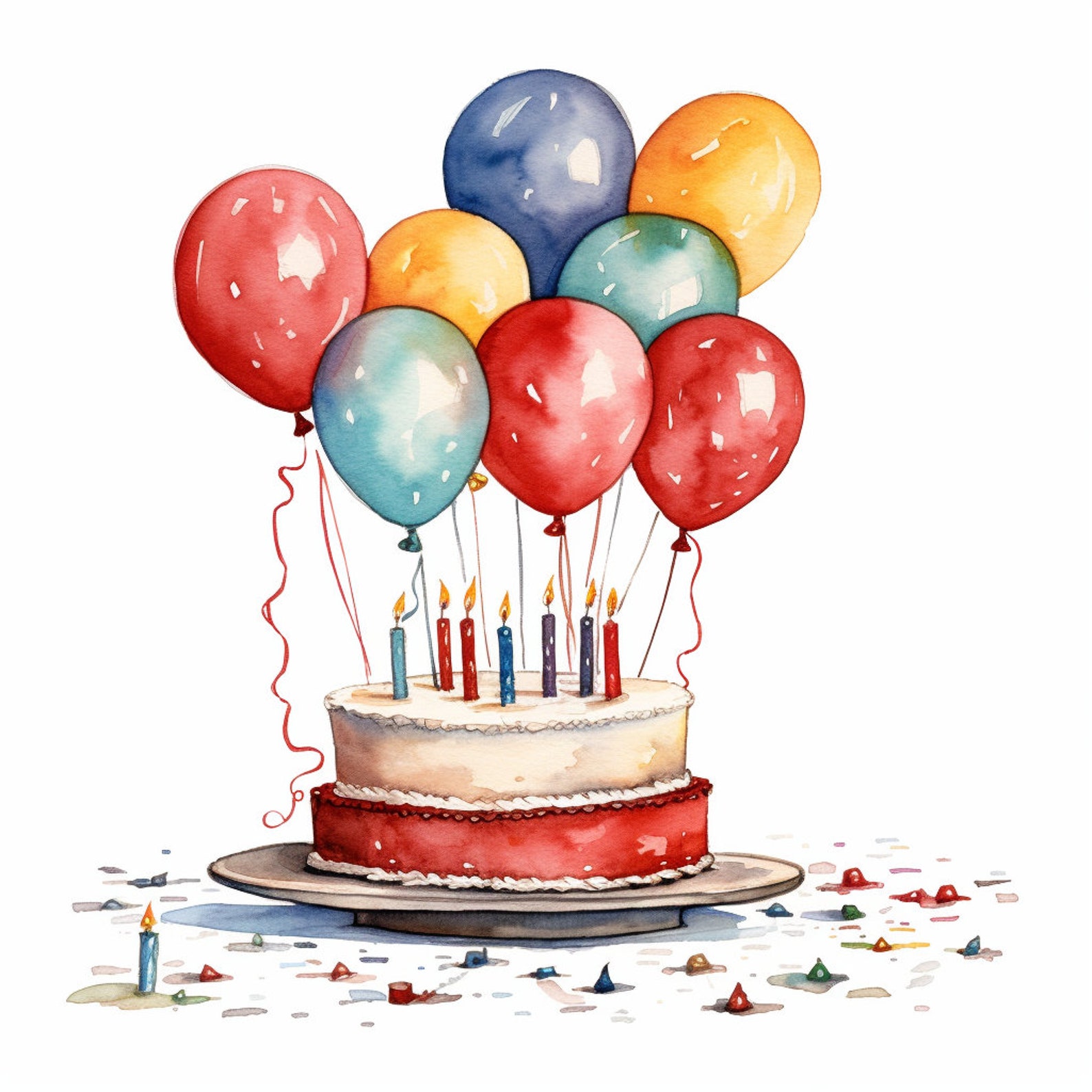 Tiered Birthday Cakes - High Quality Digital Watercolor Art - 16 ...