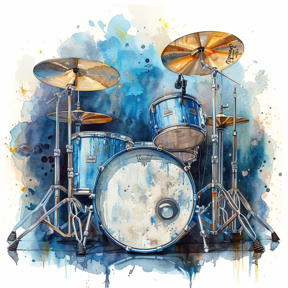 Drum Set Marbled Splash High Quality Digital Watercolor Art 16 Designs ...