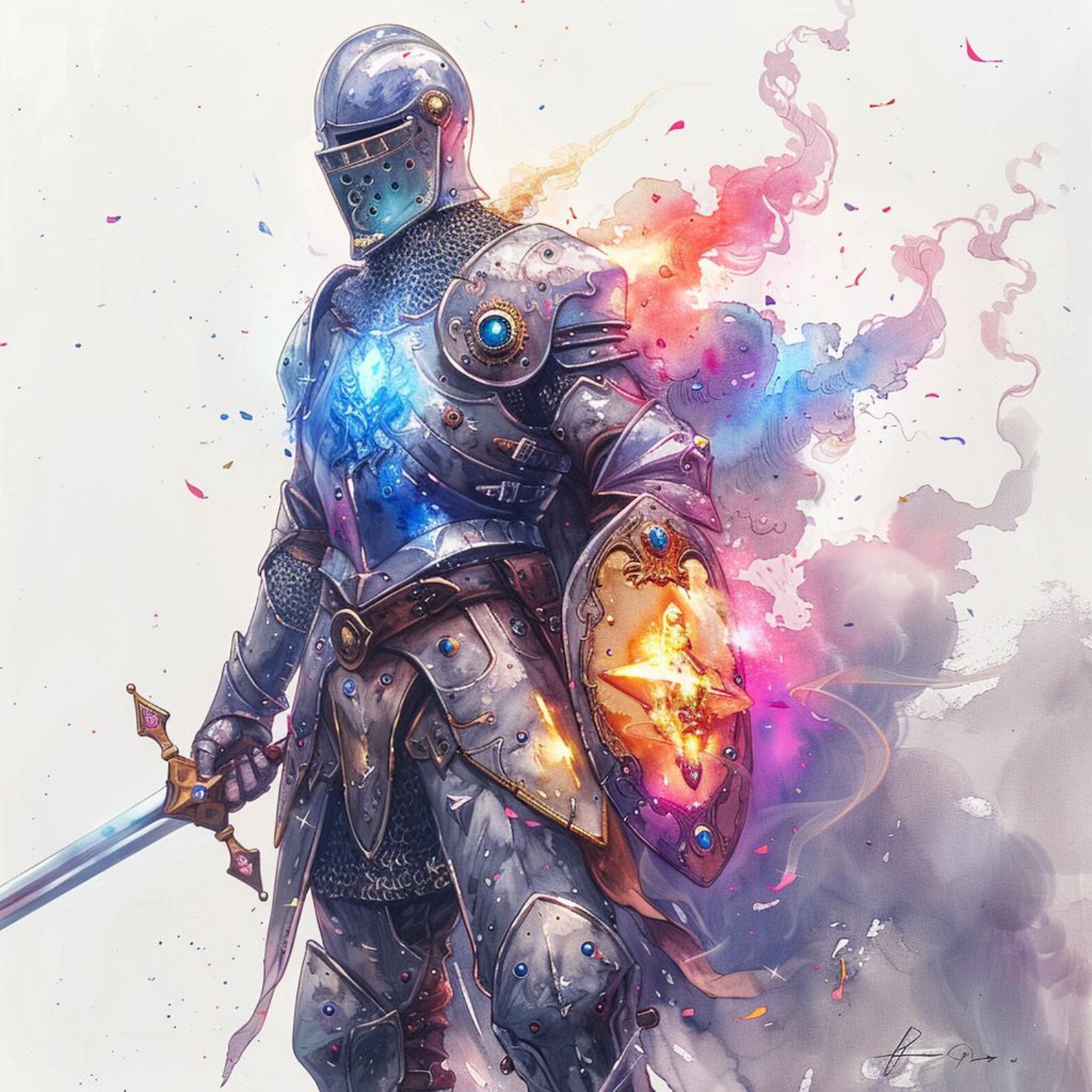 Fantasy Knight Watercolor Art Prints: Shield Designs (digital Download ...
