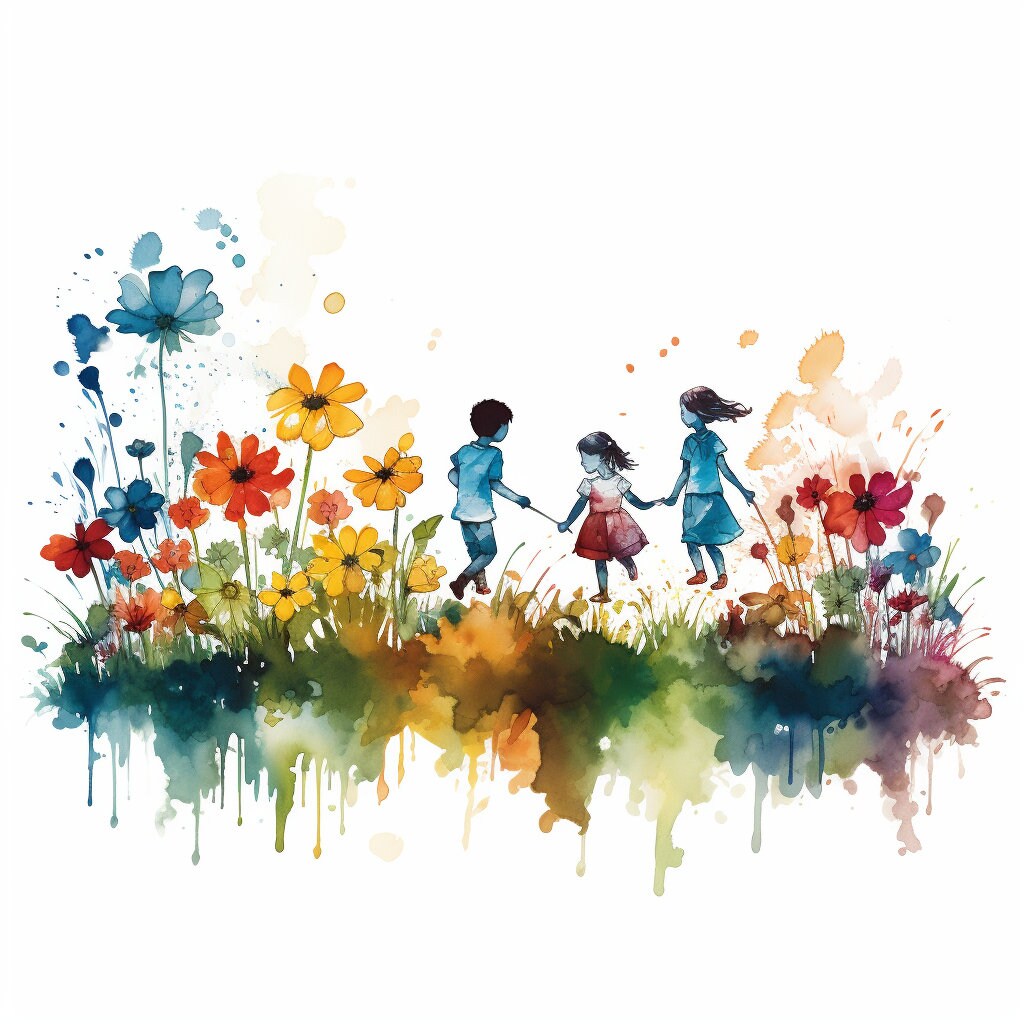 Springtime Flower Children - High Quality Watercolor Digital Art - 16 ...
