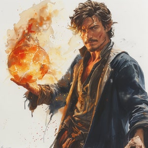 Fire Element Wizard- High Quality Digital Watercolor Art - 16 Designs ...