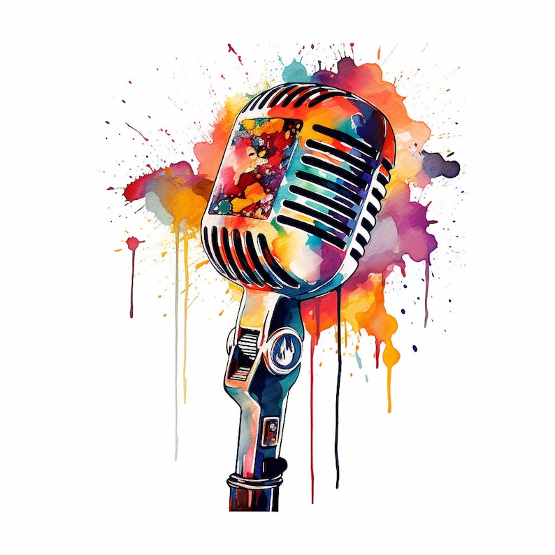 Watercolor Microphone Clipart – Retro Music Art, 12 PNG Designs ...
